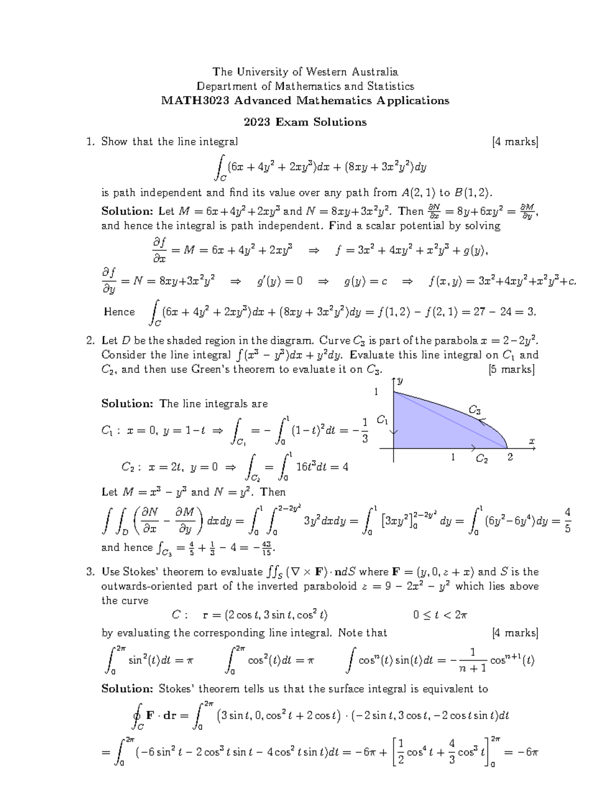 MATH3023 Advanced Mathematics Applications 2023 Exam Solutions - Studocu