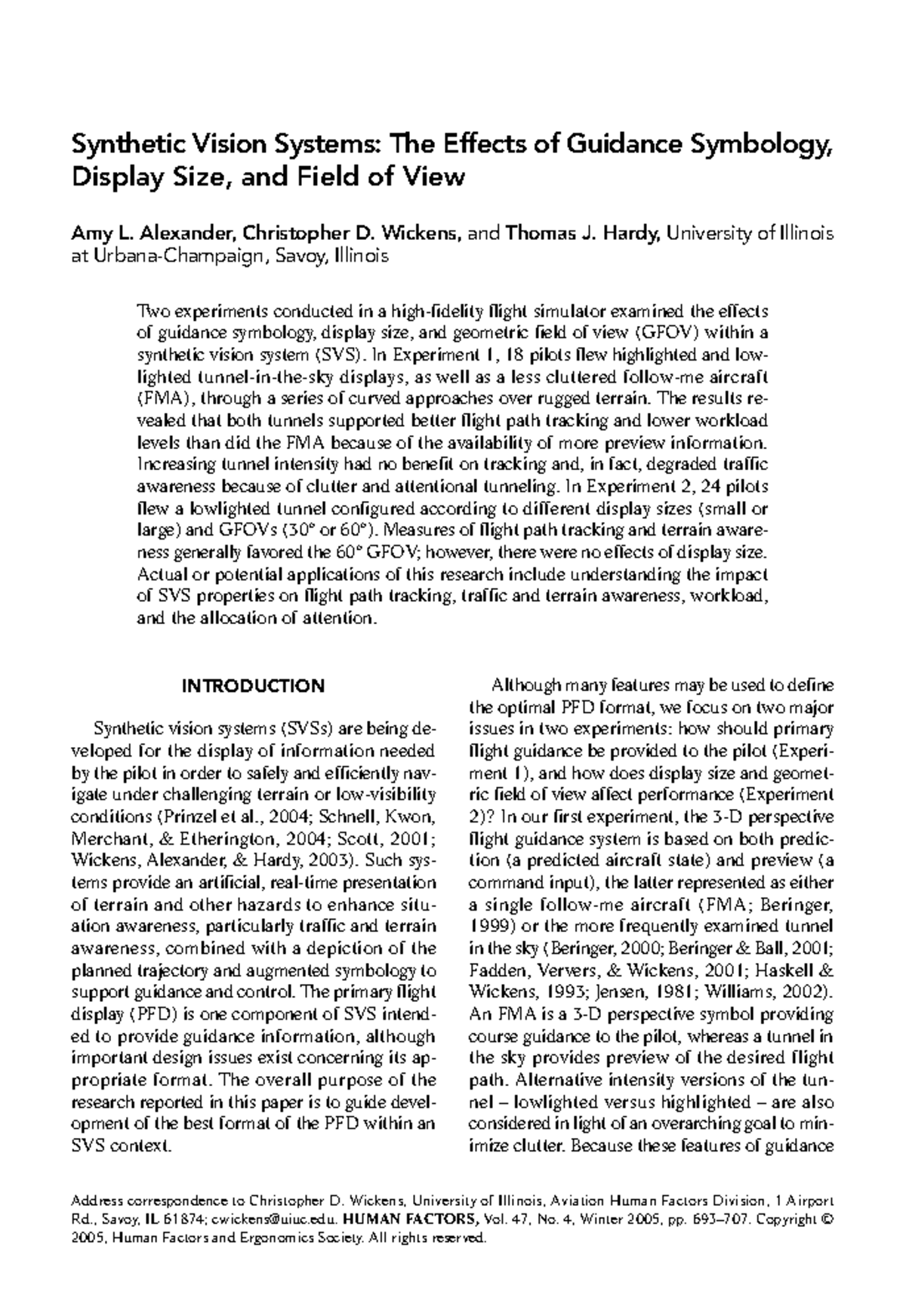 Synthetic Vision Systems: Effects of Guidance Symbology & Display Size ...