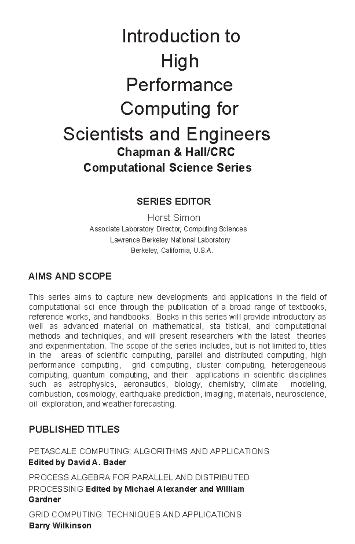 Introduction to High Performance Computing for Scientists & Engineers ...