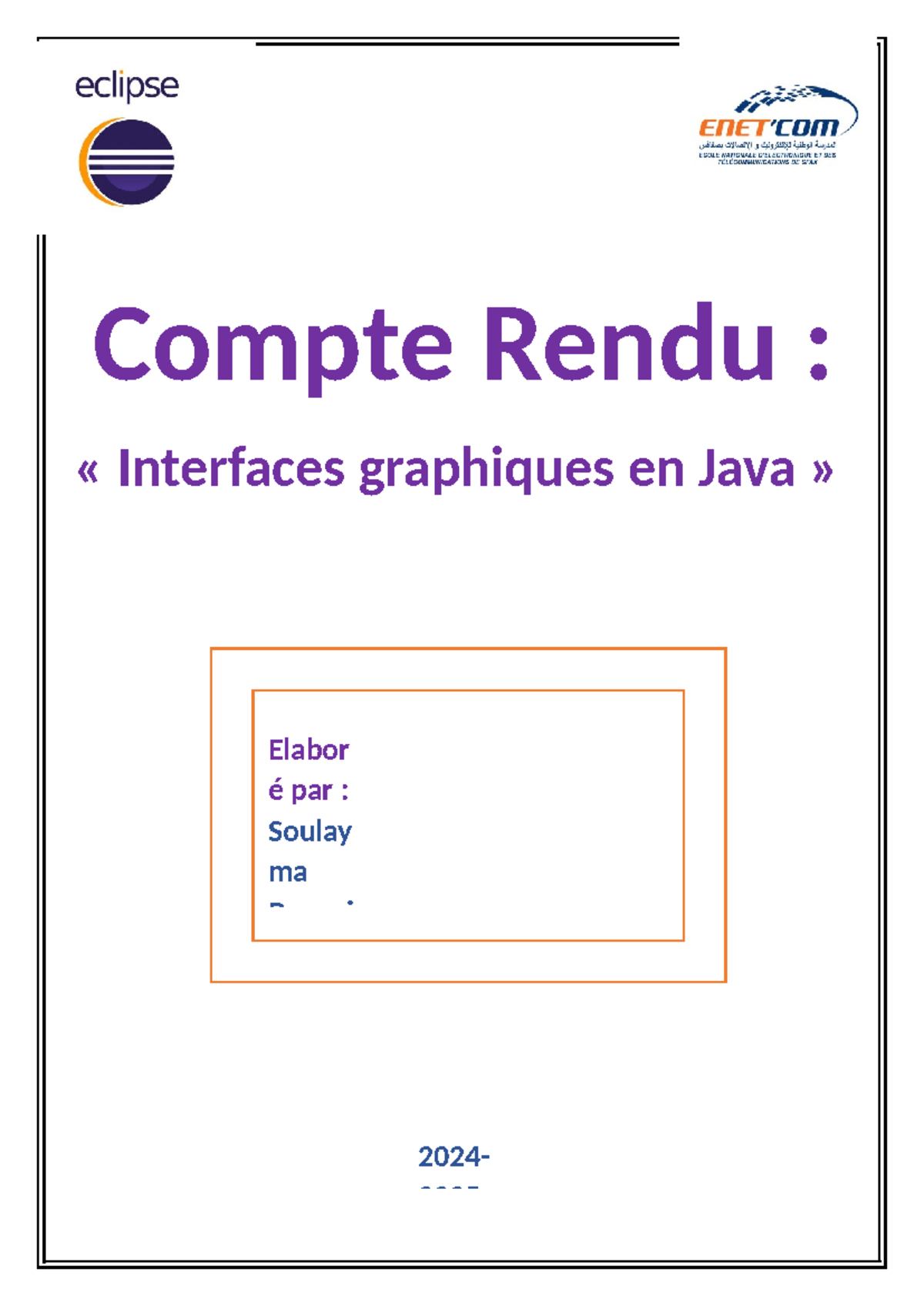 Compte Rendu : Interfaces Graphiques en Java 20242025 - Studocu