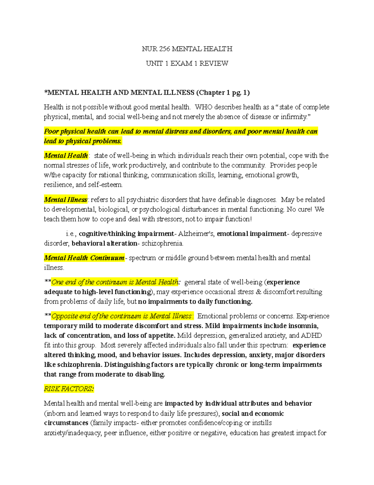 NUR 256 Mental Health UNIT 1 EXAM 1 - NUR 256 MENTAL HEALTH UNIT 1 EXAM ...