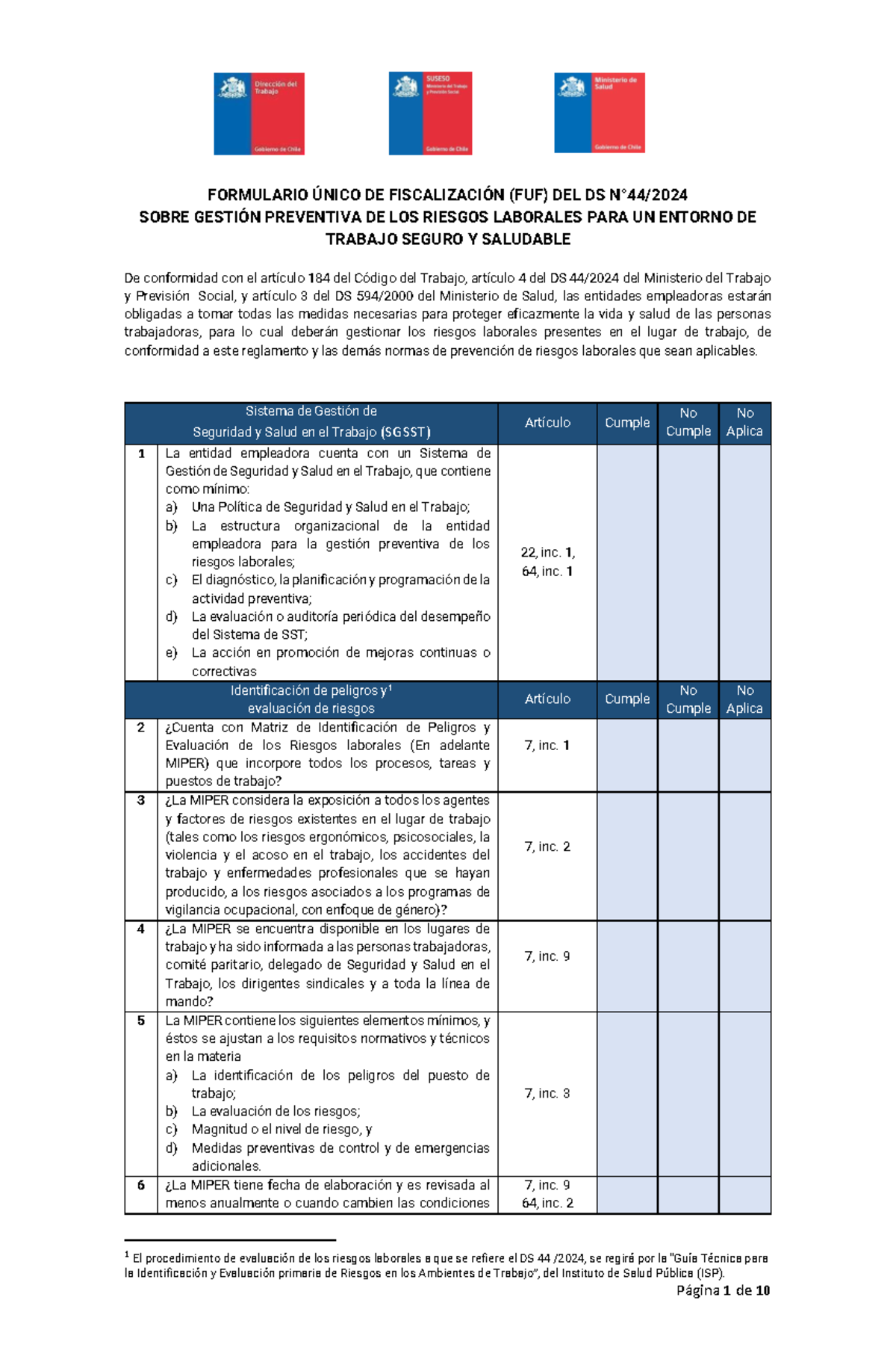 Fiscalizacion DS 44 - Información de referencia. - FORMULARIO ÚNICO DE ...