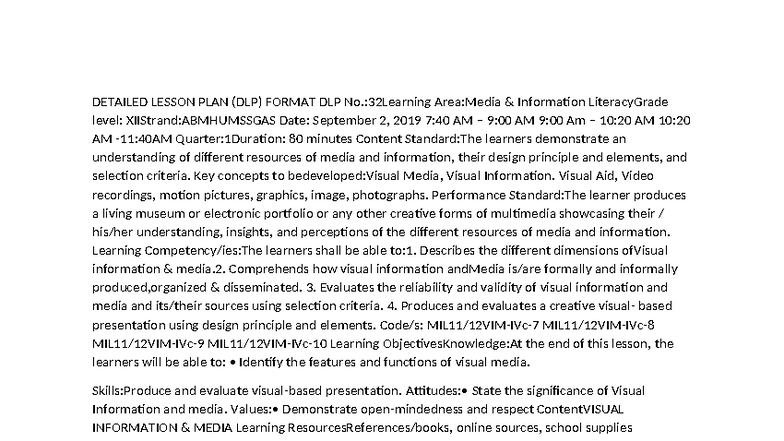 Detailed Lesson Plan (DLP) for Media Information Literacy (MIL) Grade ...