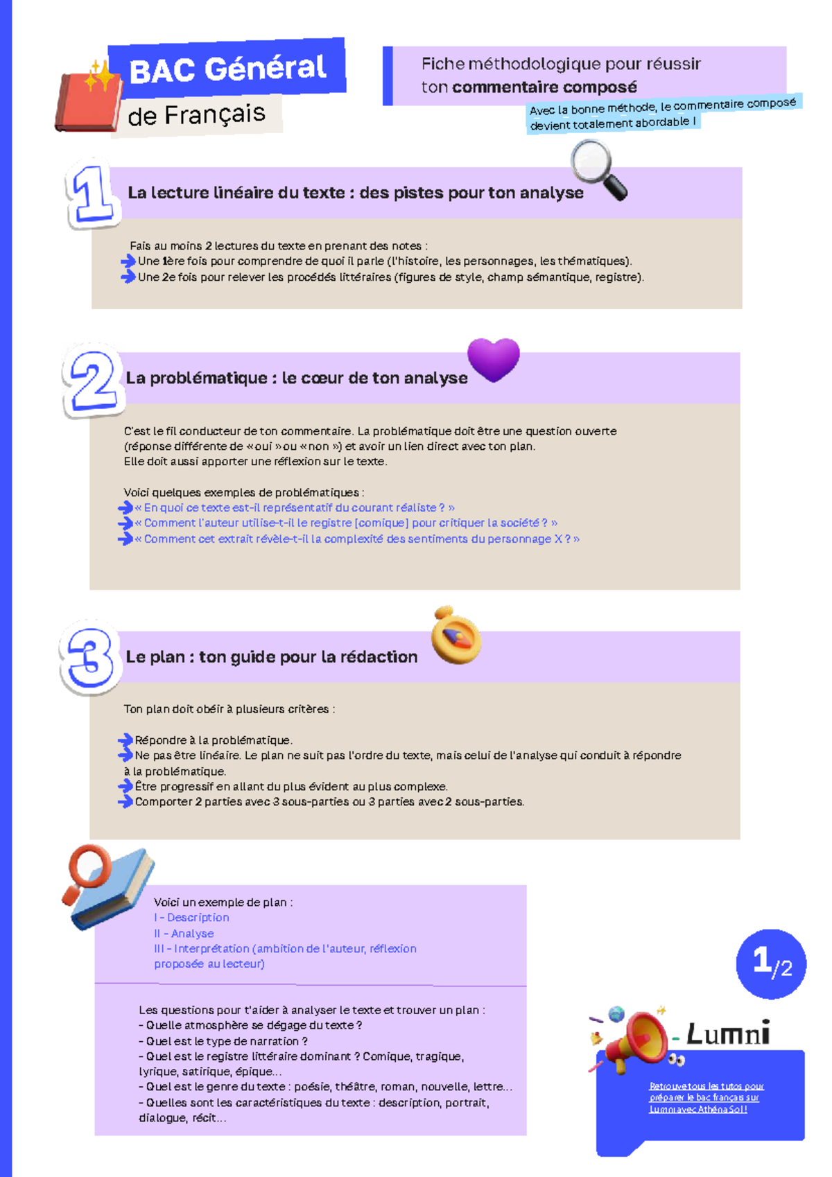 BAC Français: Fiche Méthodologique pour Commentaire Composé - Studocu