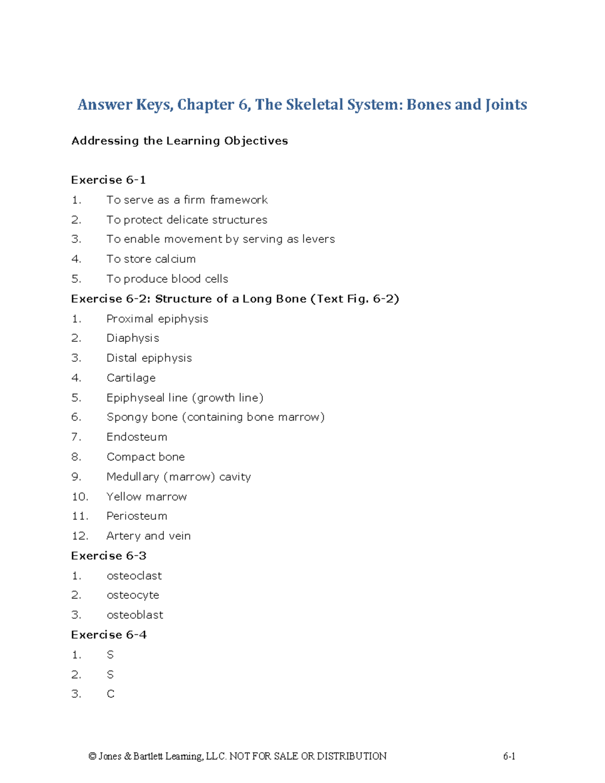 Answer Keys for Chapter 6: Skeletal System (Course Code 9781284240559 ...