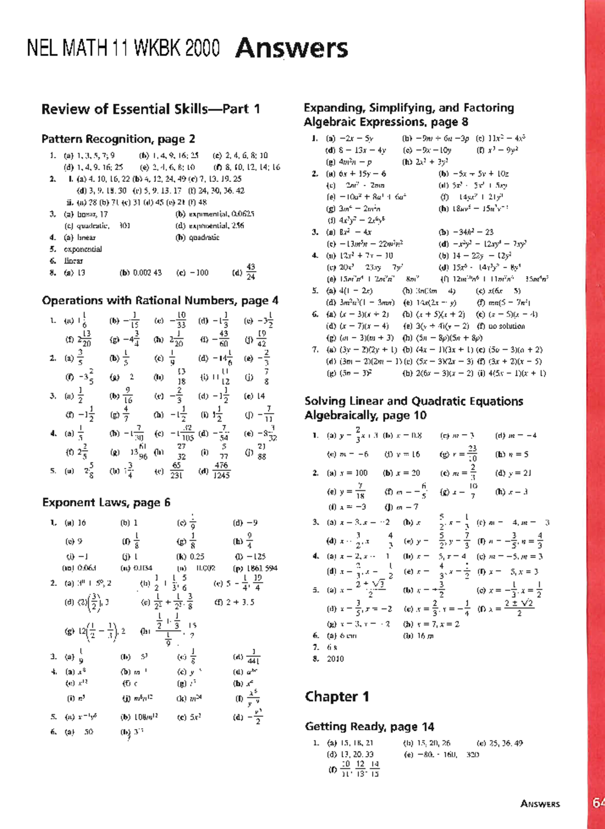 ANS NEL 11 TK BK BLA 2000 - lkl - NEL MATH 11 WKBK - Studocu