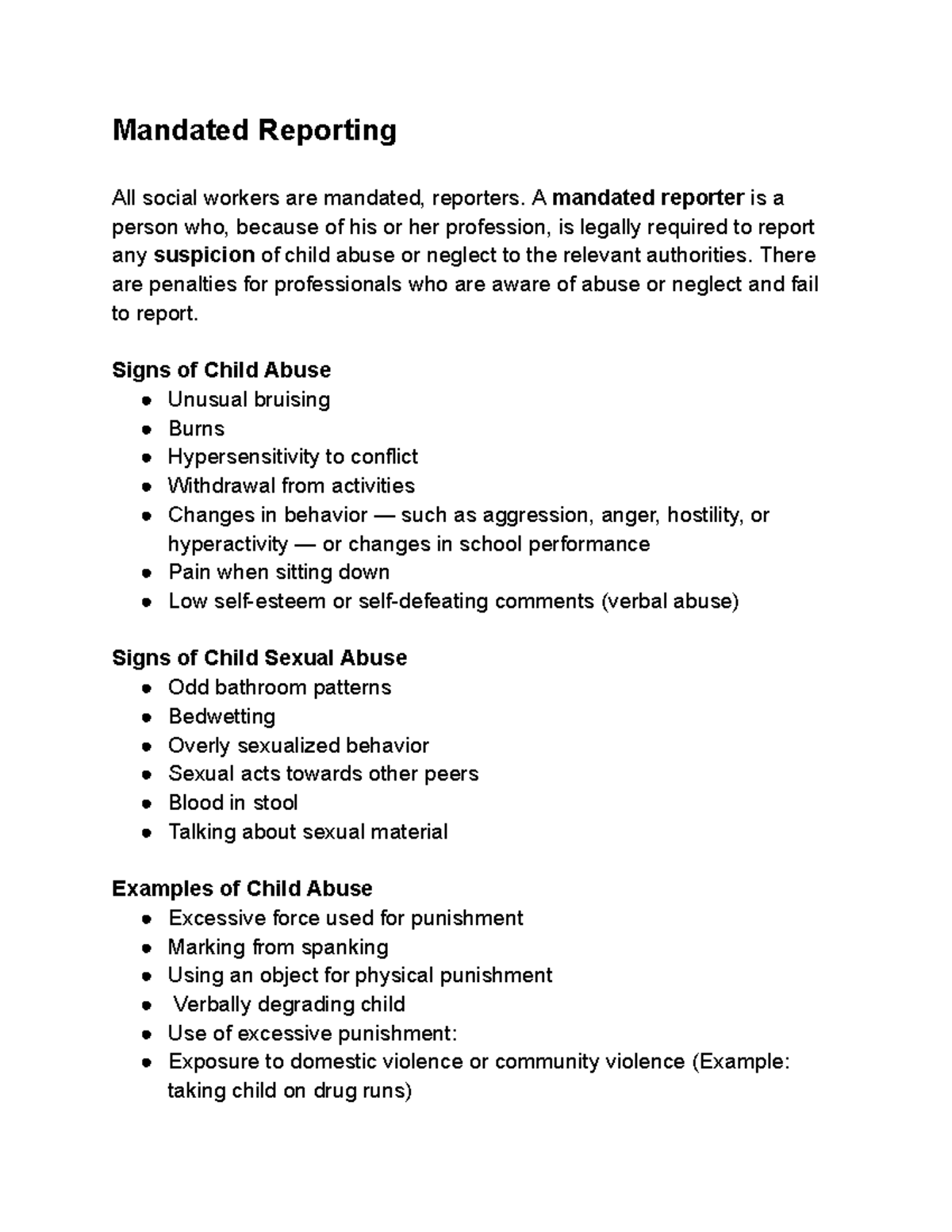 Mandatory Reporting of Child Abuse & Neglect Guidelines (SW 101) - Studocu