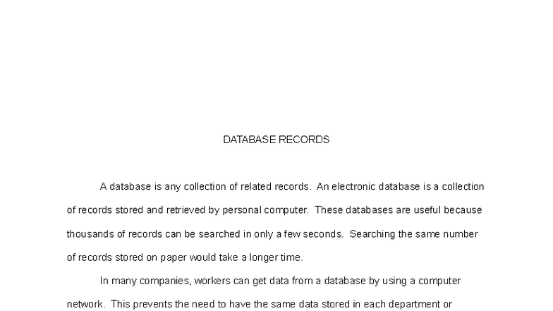 MBA132G Database Records Job 3 Report: Understanding Electronic ...