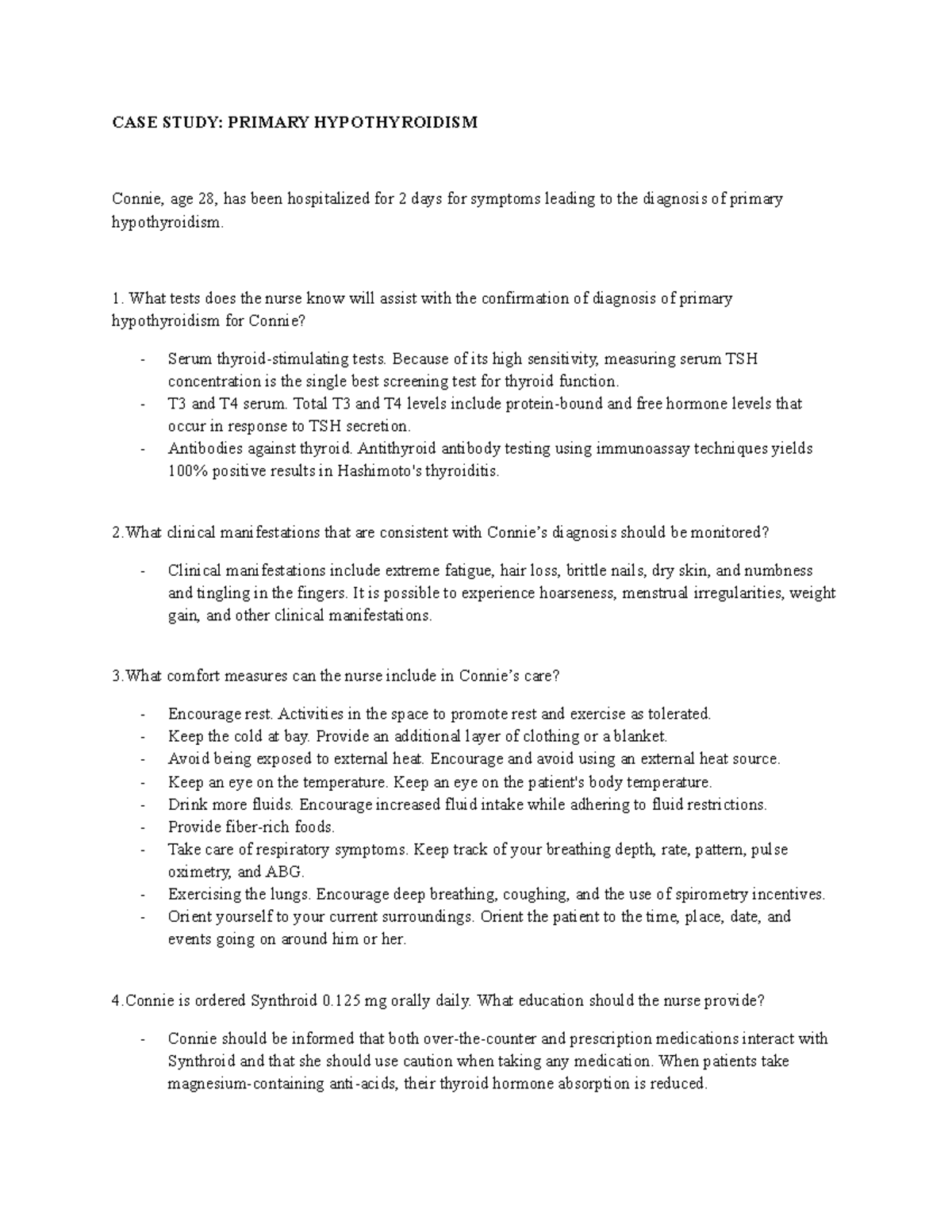Case Study: Primary Hypothyroidism in a 28-Year-Old Patient - Studocu