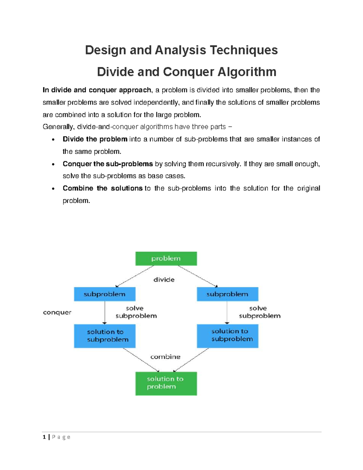 Topic 3 - Divide and Conquer Techniques: Algorithms & Analysis - Studocu
