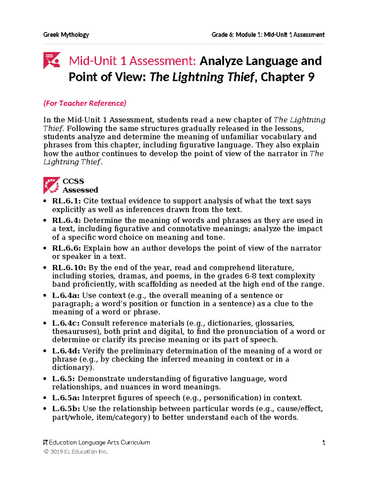 G6M1U1 Mid-Unit 1 Assessment: Language & POV Analysis - Chapter 9 - Studocu