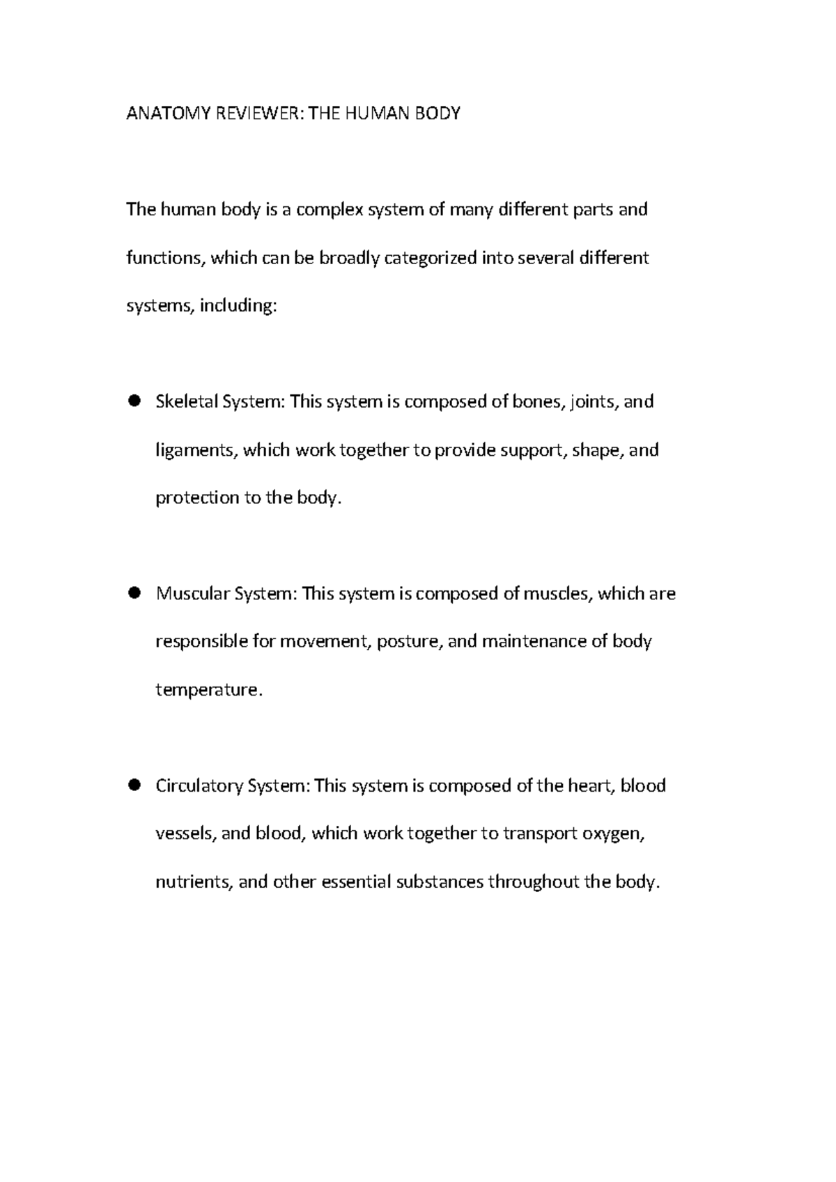 Anatomy Reviewer: Understanding Human Body Systems & Immunity - Studocu