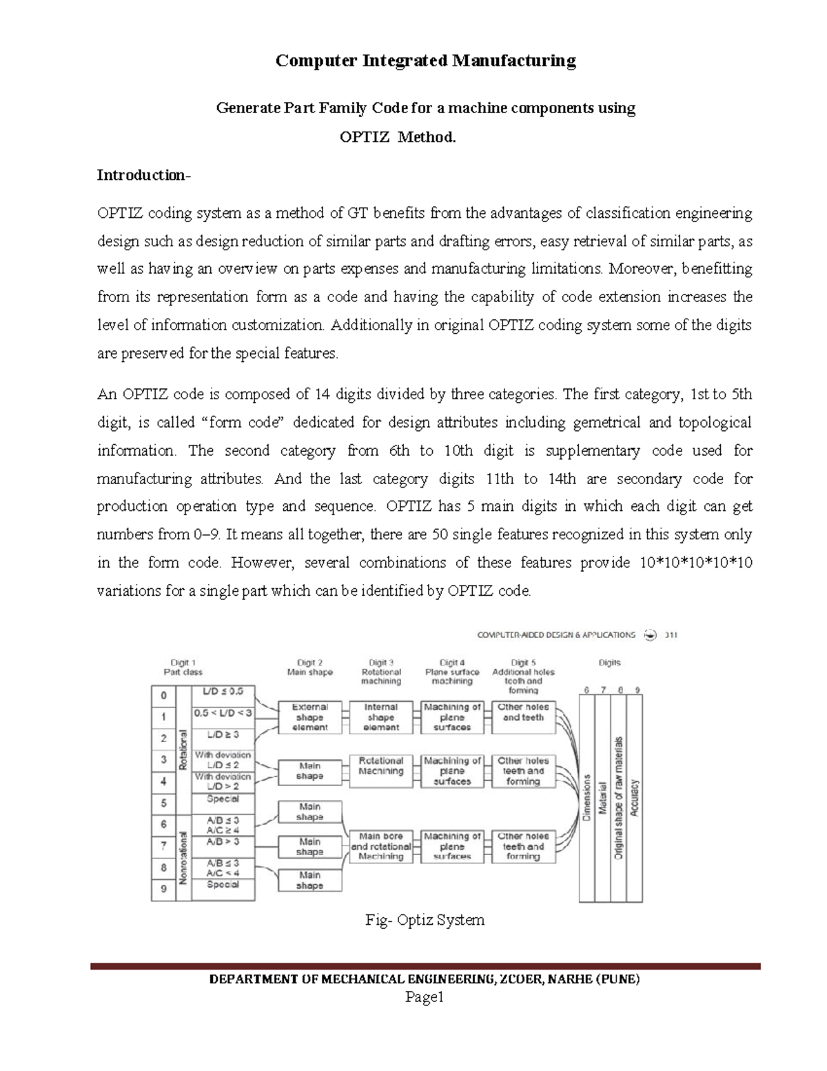 CIM 101: Generate Part Family Code Using OPTIZ Method - Studocu