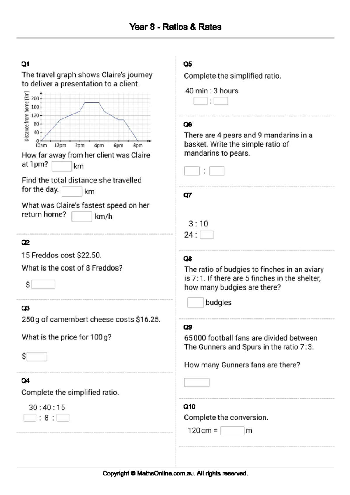 Maths Online - Year 8 Ratios & Rates Practice Questions - Studocu