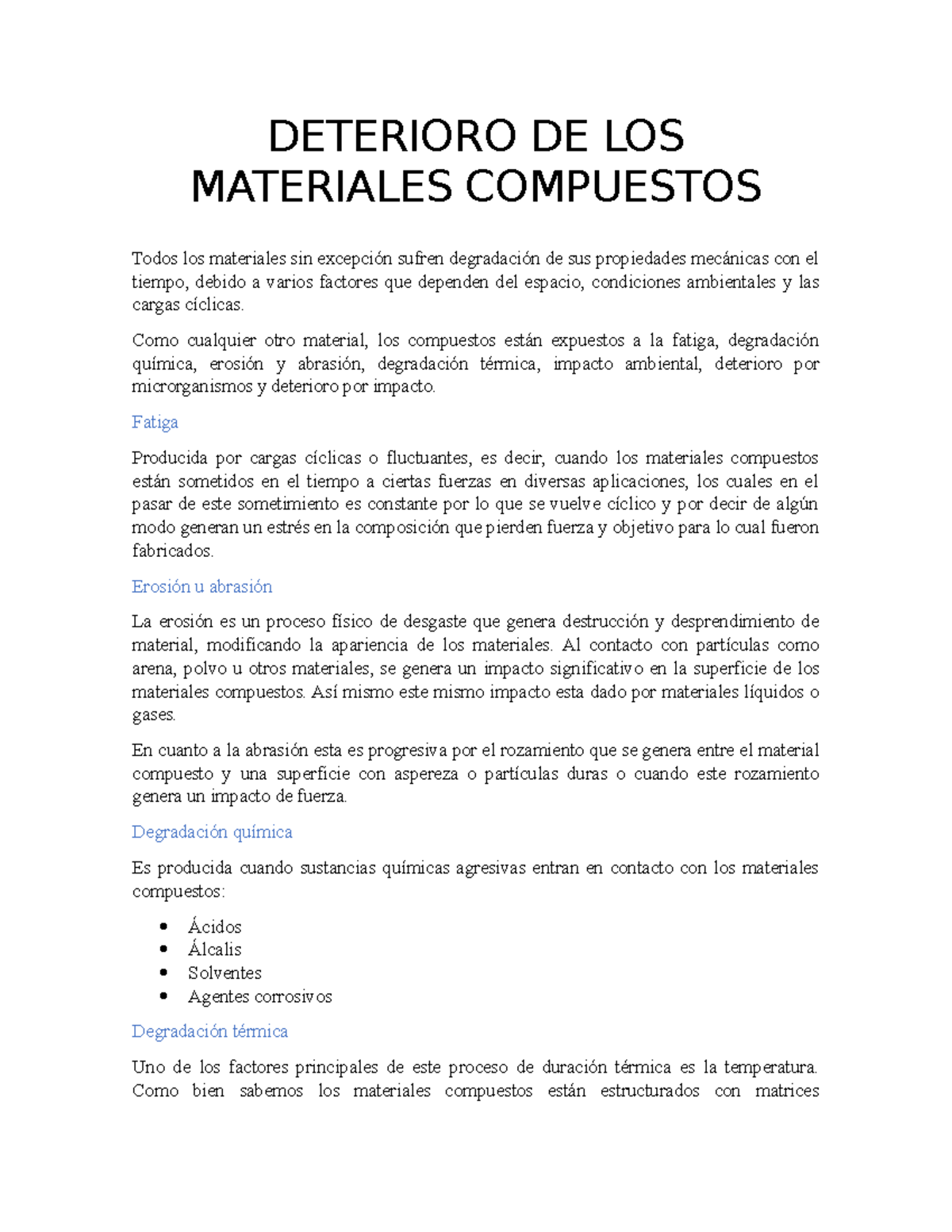 Deterioro DE LOS Materiales Compuestos - DETERIORO DE LOS MATERIALES ...