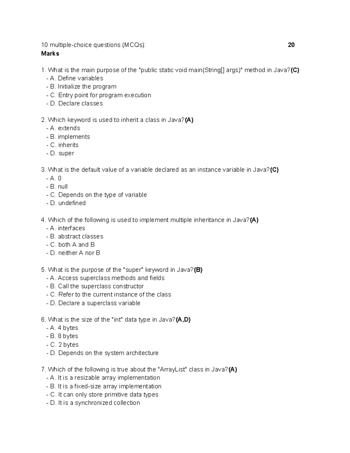 Java Programming Final Exam Mcqs And Coding Problems Studocu