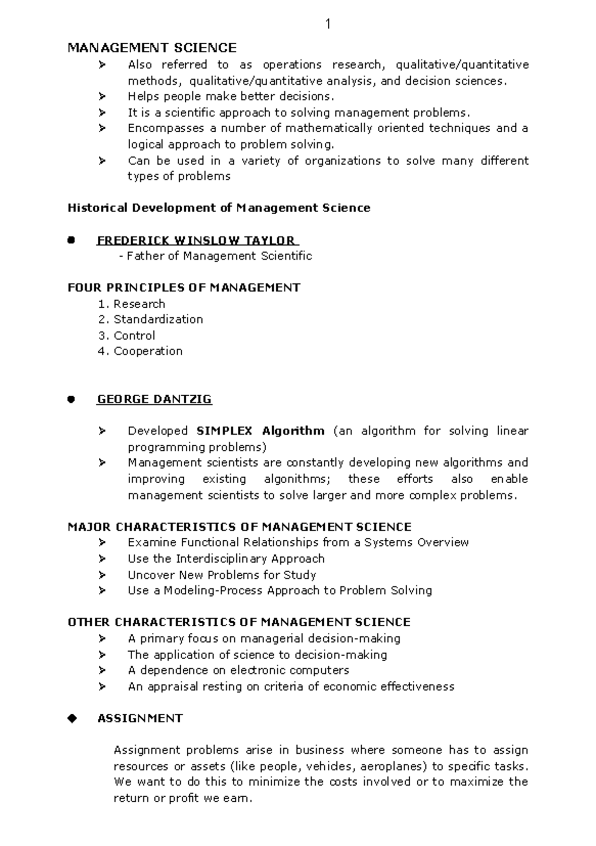 Management Science - Comprehensive Study Notes (Final Exam) - Studocu