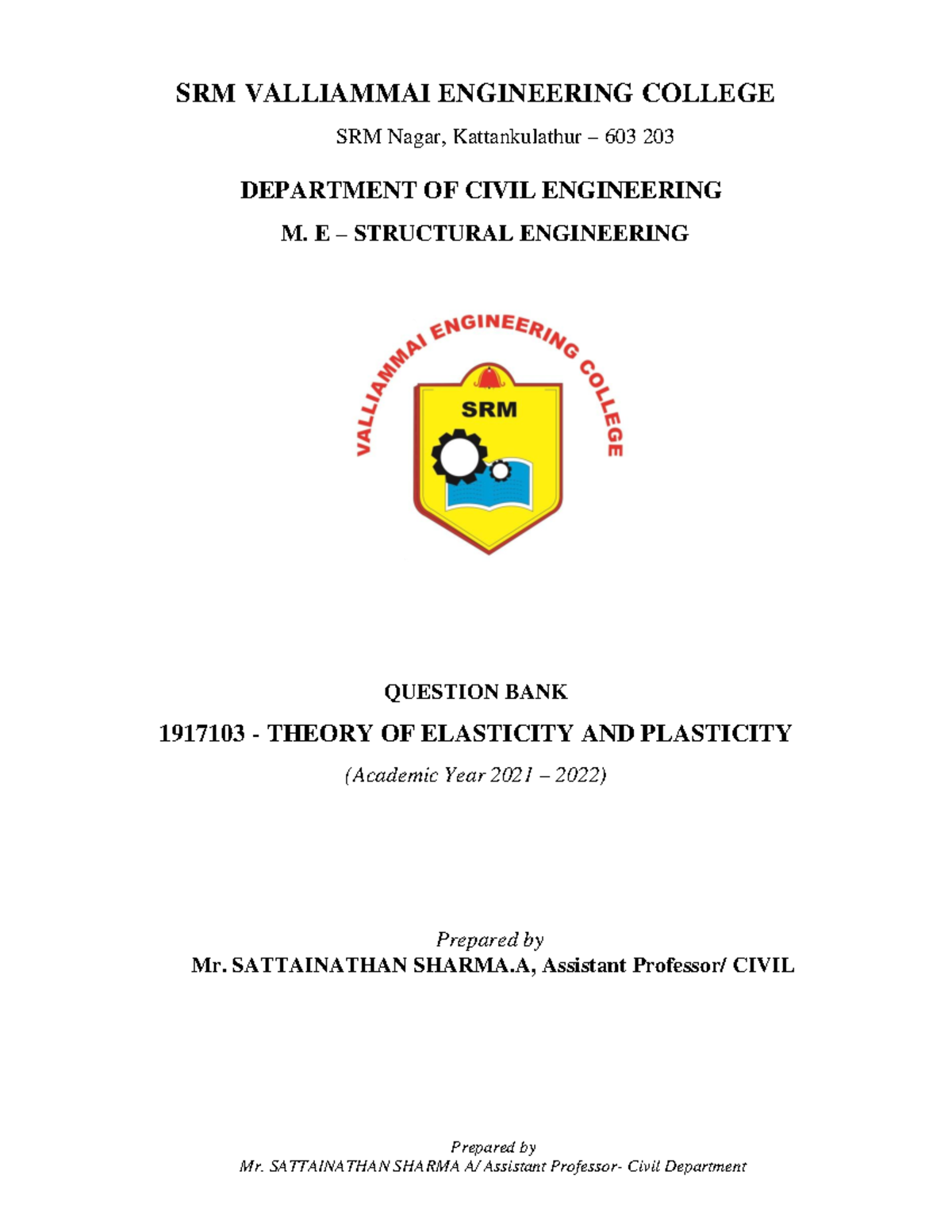 1917103 ME Structural Engineering Theory of Elasticity & Plasticity Question - Studocu
