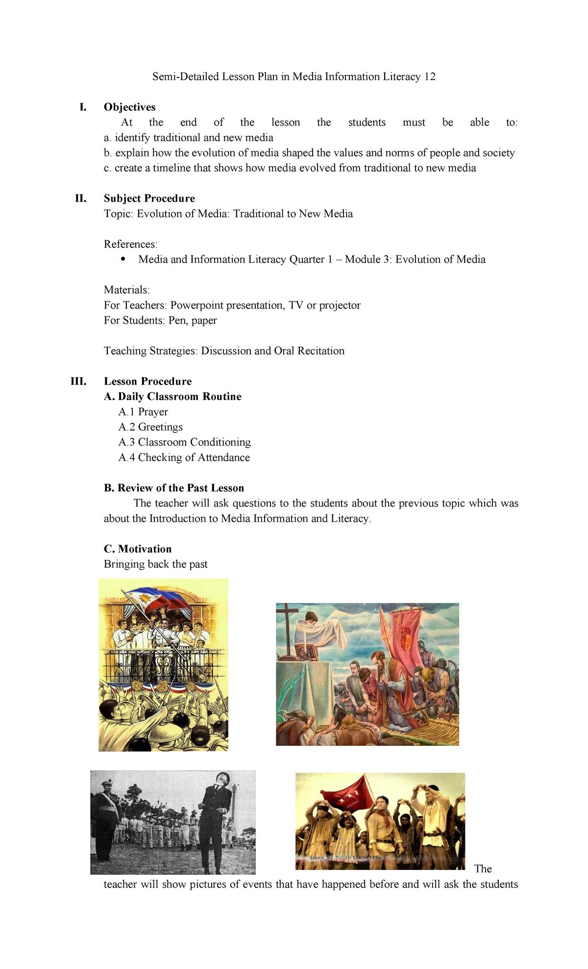 Semi-Detailed Lesson Plan in MIL 12: Media Evolution from Traditional ...