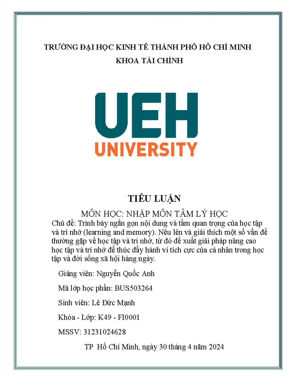 Bia khung thang bia mau - qTGGg - TRƯỜNG ĐẠI HỌC KINH TẾ THÀNH PHỐ HỒ ...