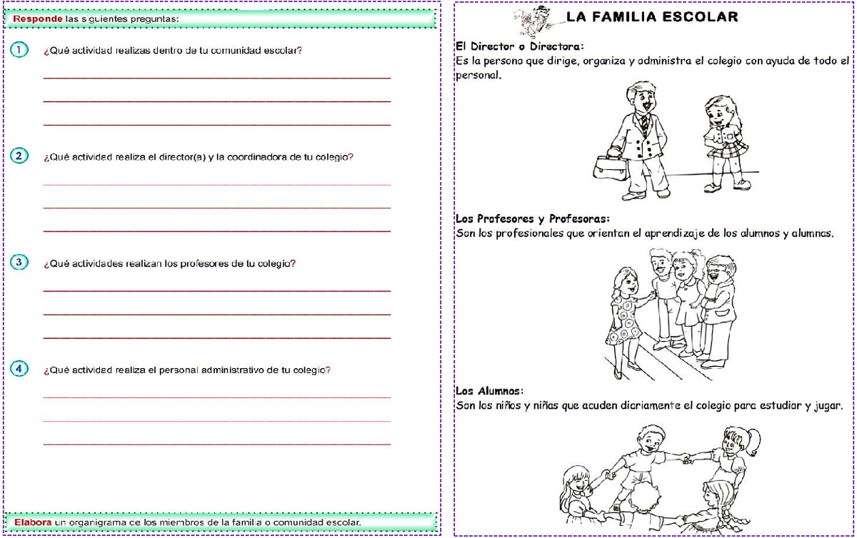 LA FAMILIA ESCOLAR: Actividades y Organigrama - FICHAS DE TRABAJO - Studocu