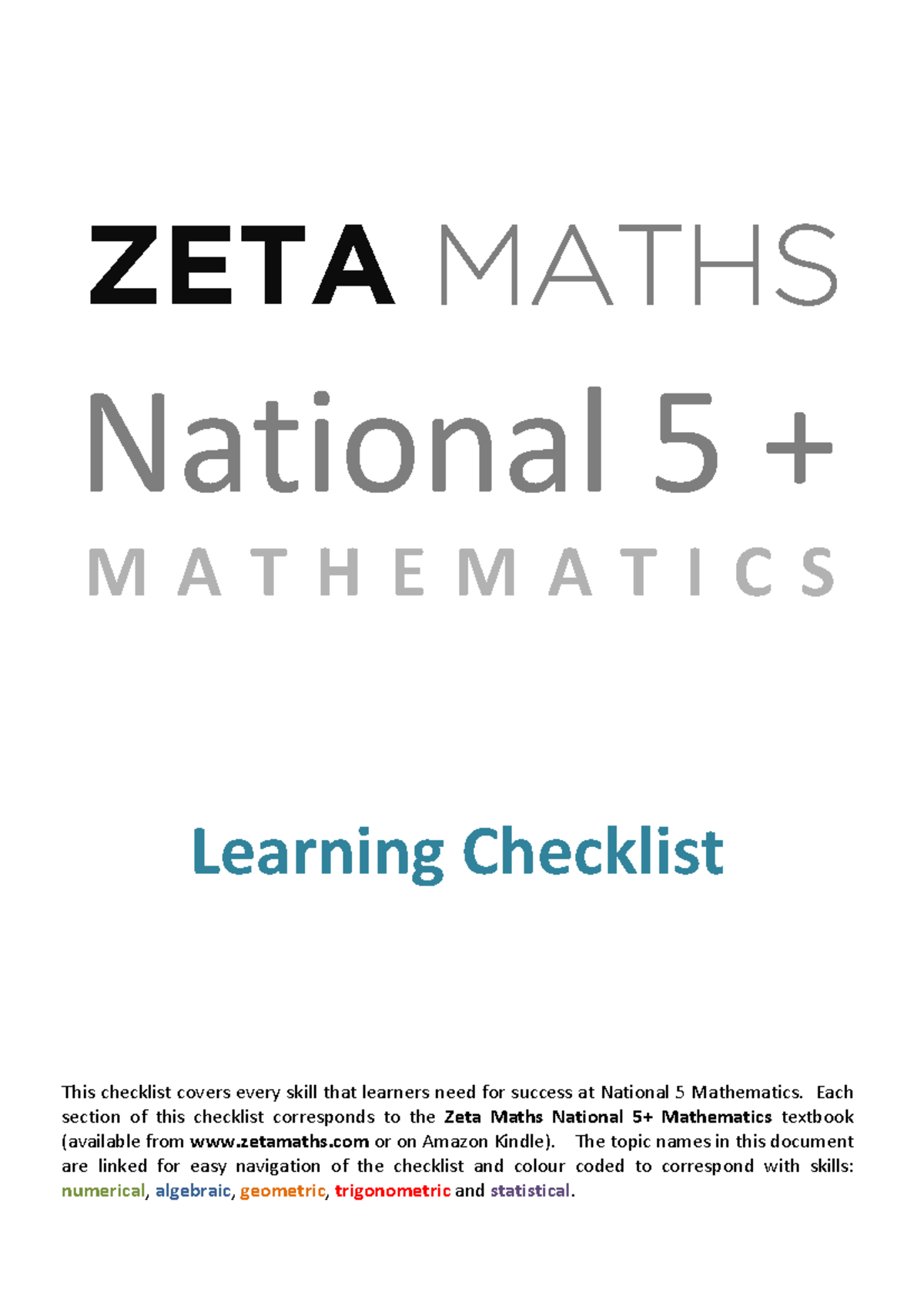 ZETA MATHS National 5 Mathematics Skills Checklist - Studocu