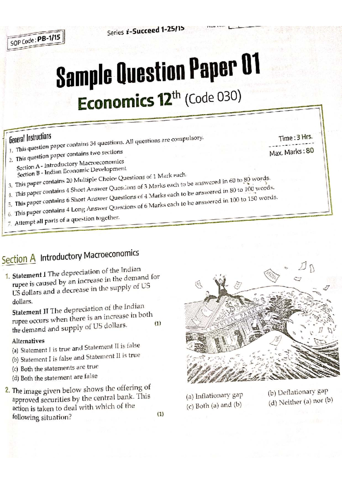 Sample Question Paper 01: Economics 12th (Code 030) for 2024-25 - Studocu