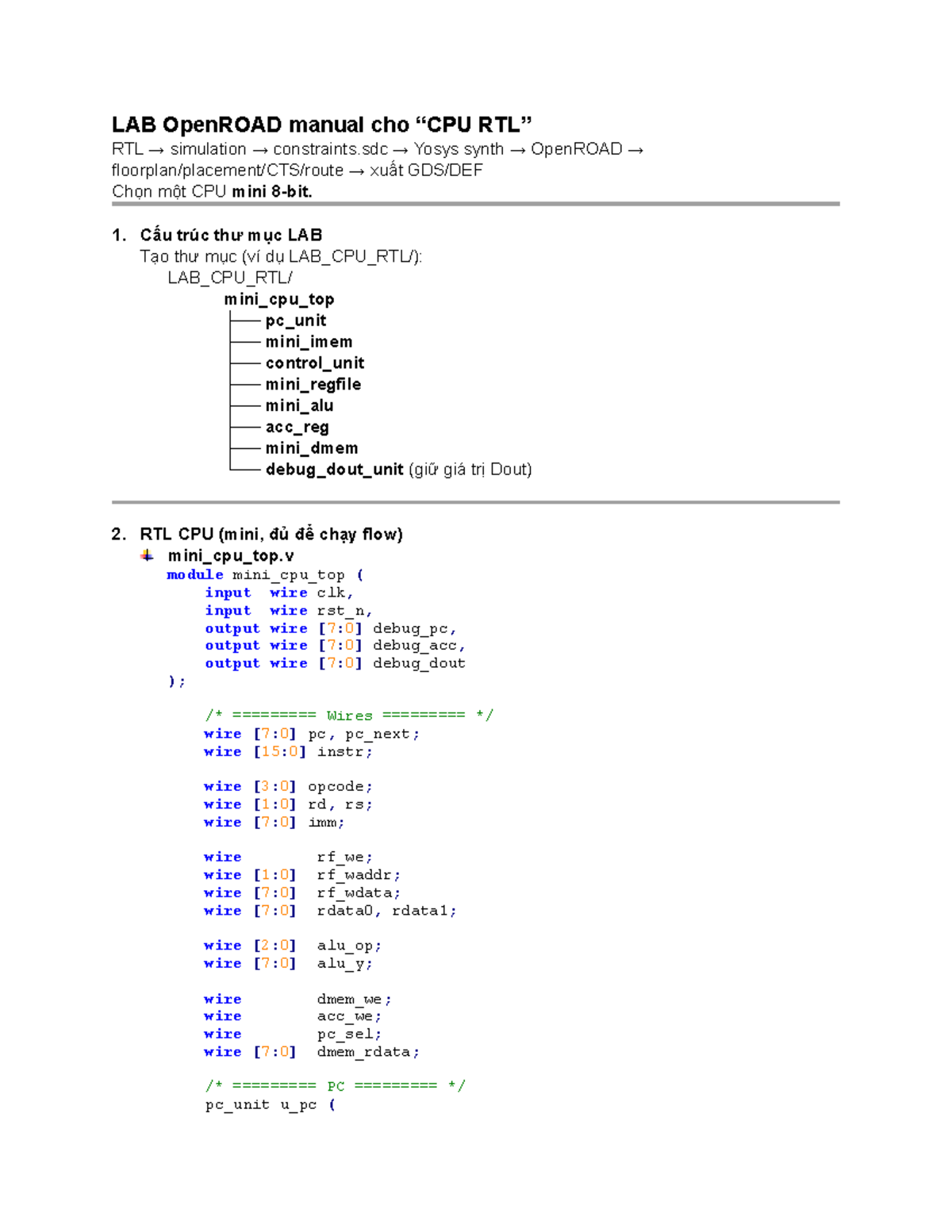 LAB 18.8 Manual for Physical Design of Mini CPU RTL - OpenROAD Exam ...