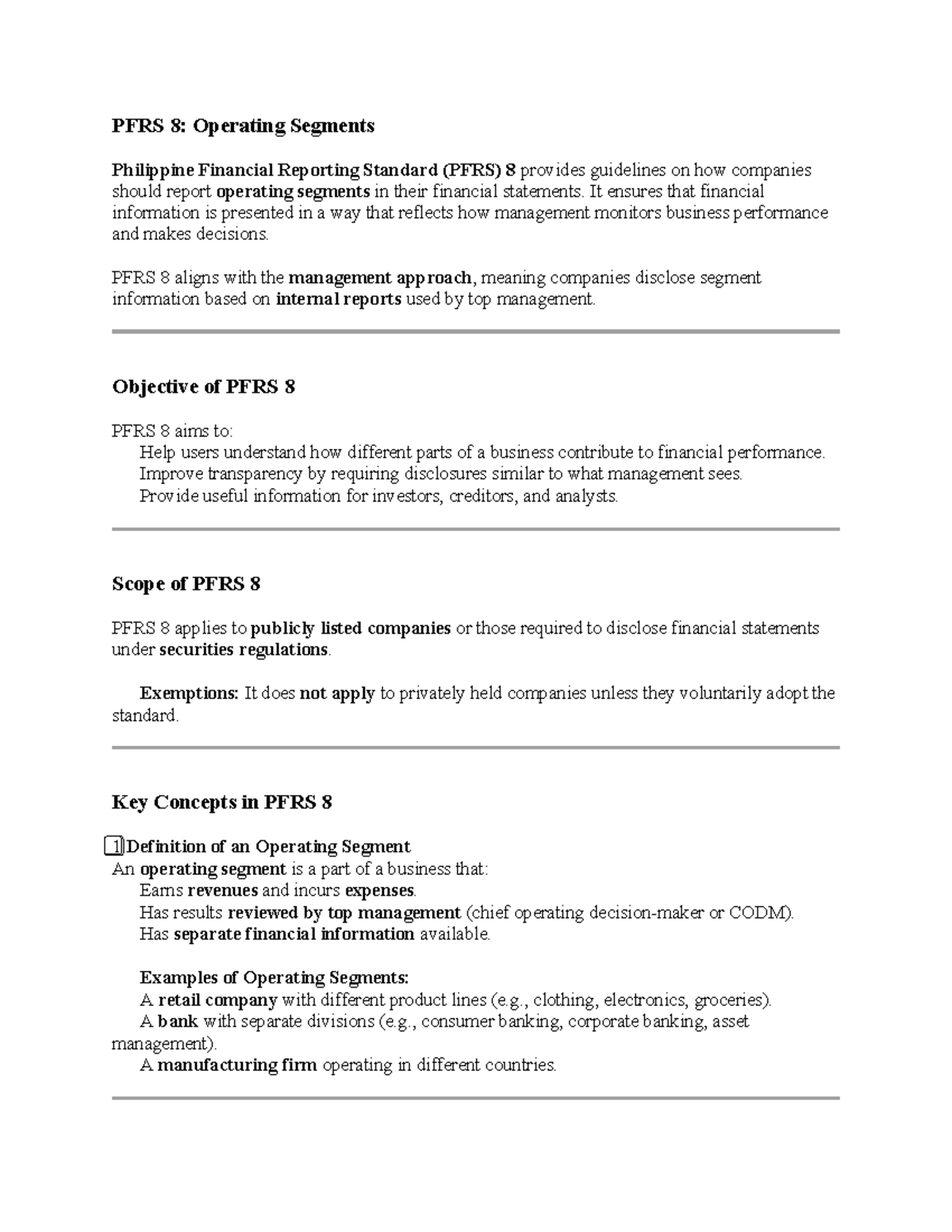 PFRS 8 - Insights on Operating Segments in Financial Reporting - Studocu
