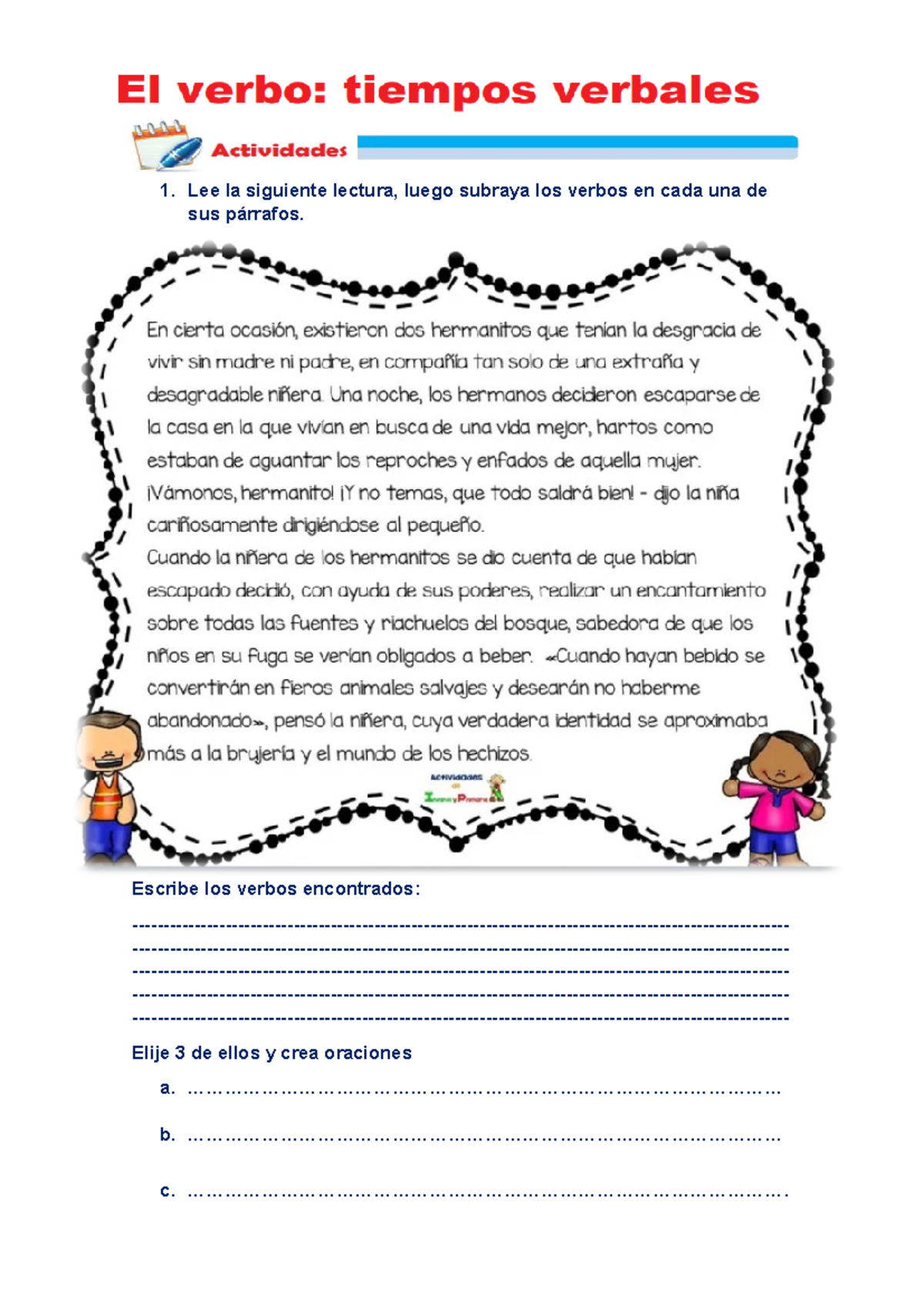 EL Verbo y Sus Tiempos: Ejercicios de Identificación y Creación - Studocu