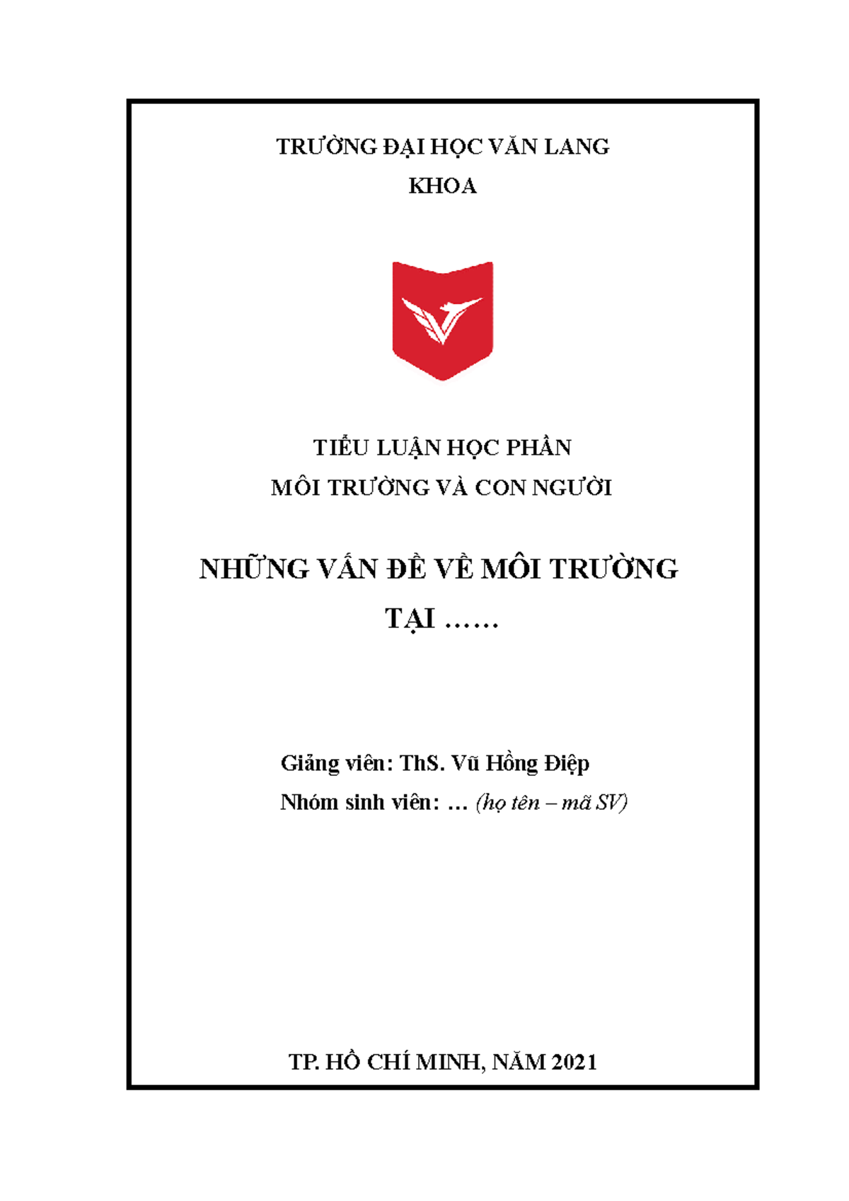 Mẫu Bìa Tiểu Luận Học Pháp - Trường Đại Học Văn Lang - Studocu