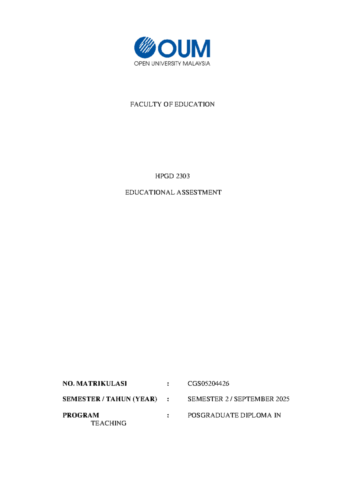 HPGD 2303 Educational Assessment: Exam Specification and Analysis - Studocu