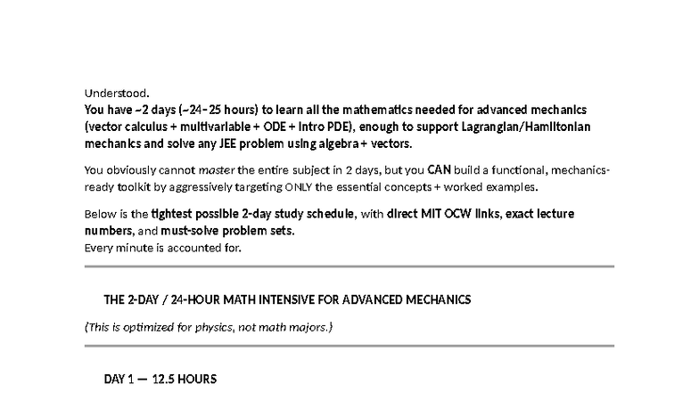 Math Intensive Study Plan for Advanced Mechanics (PHYS 101) - Studocu