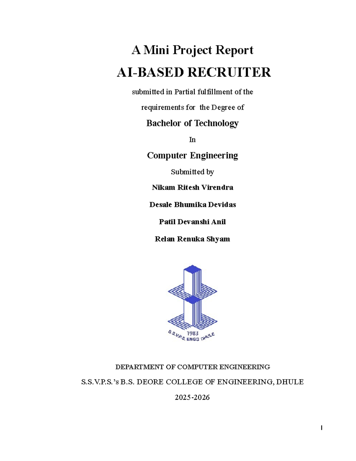 Mini Project Report: AI-Driven Recruitment System for B.Tech in ...