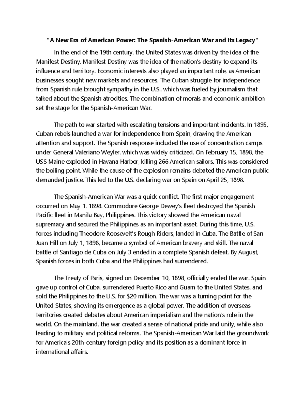 FLVS History 3.02: The Impact and Legacy of the Spanish-American War ...