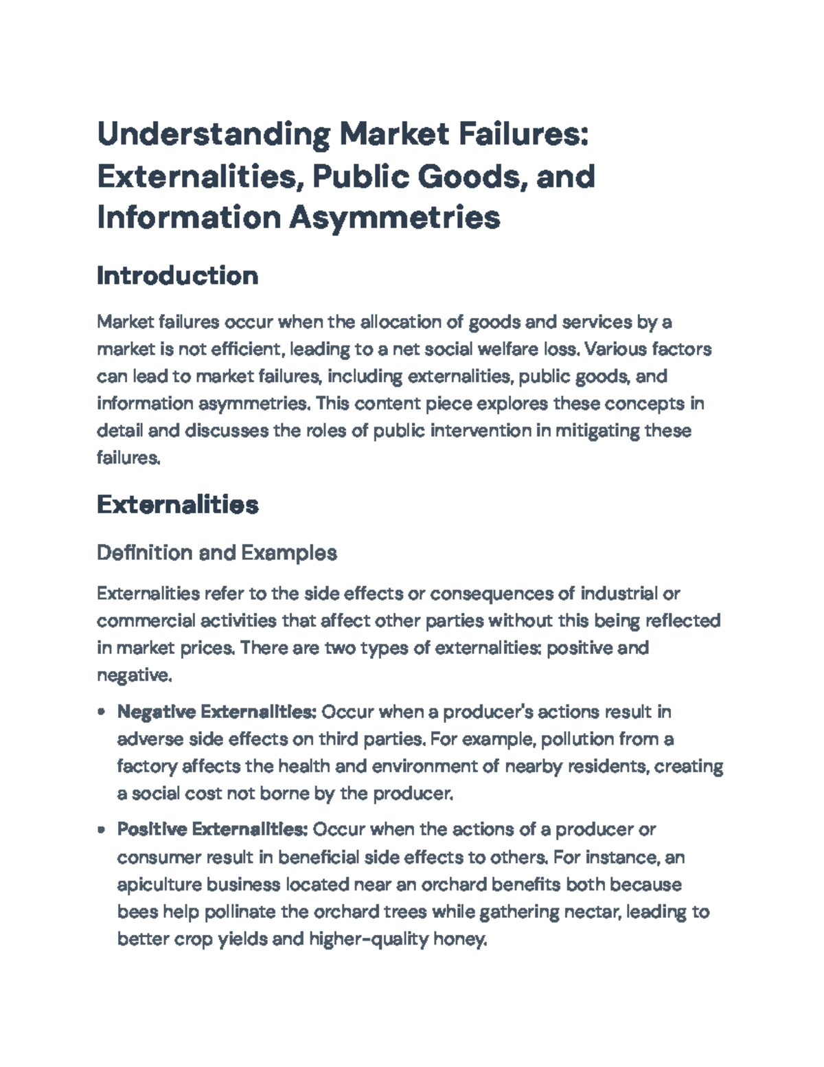 Understanding Market Failures: Externalities, Public Goods & Info ...