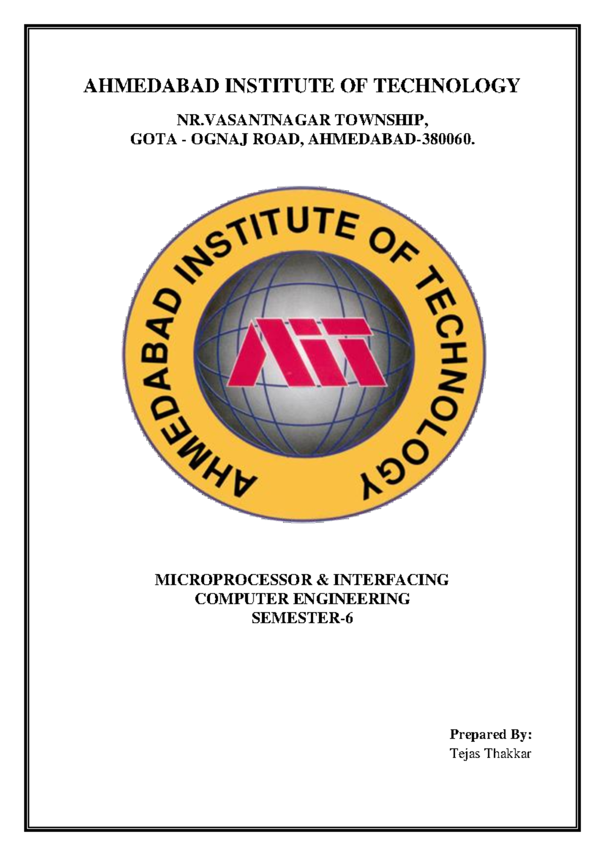 Microprocessor & Interfacing Lab Manual (3160712) - AIT Guide - Studocu