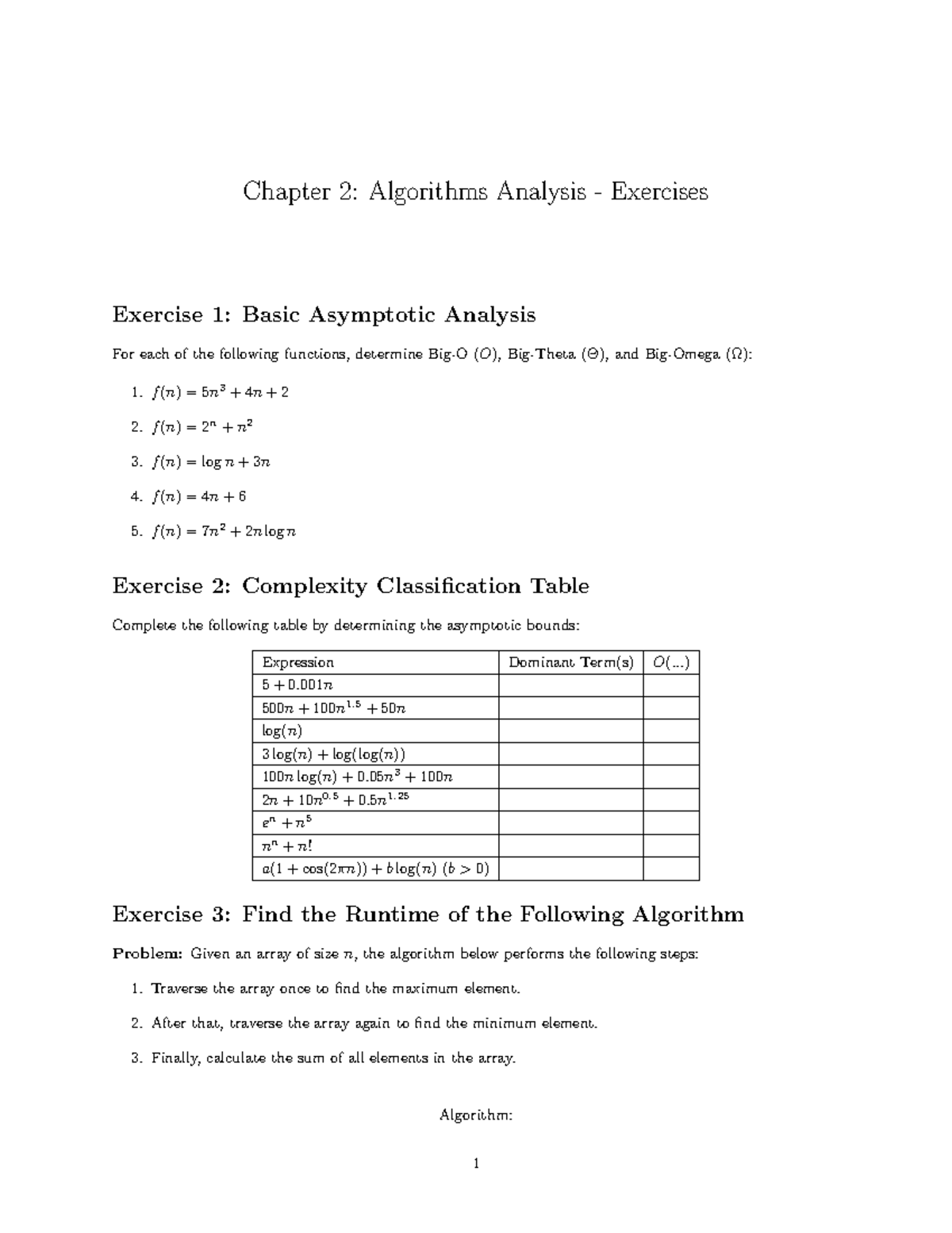 Chapter 2: Algorithm Analysis Exercises (CS101) - Studocu