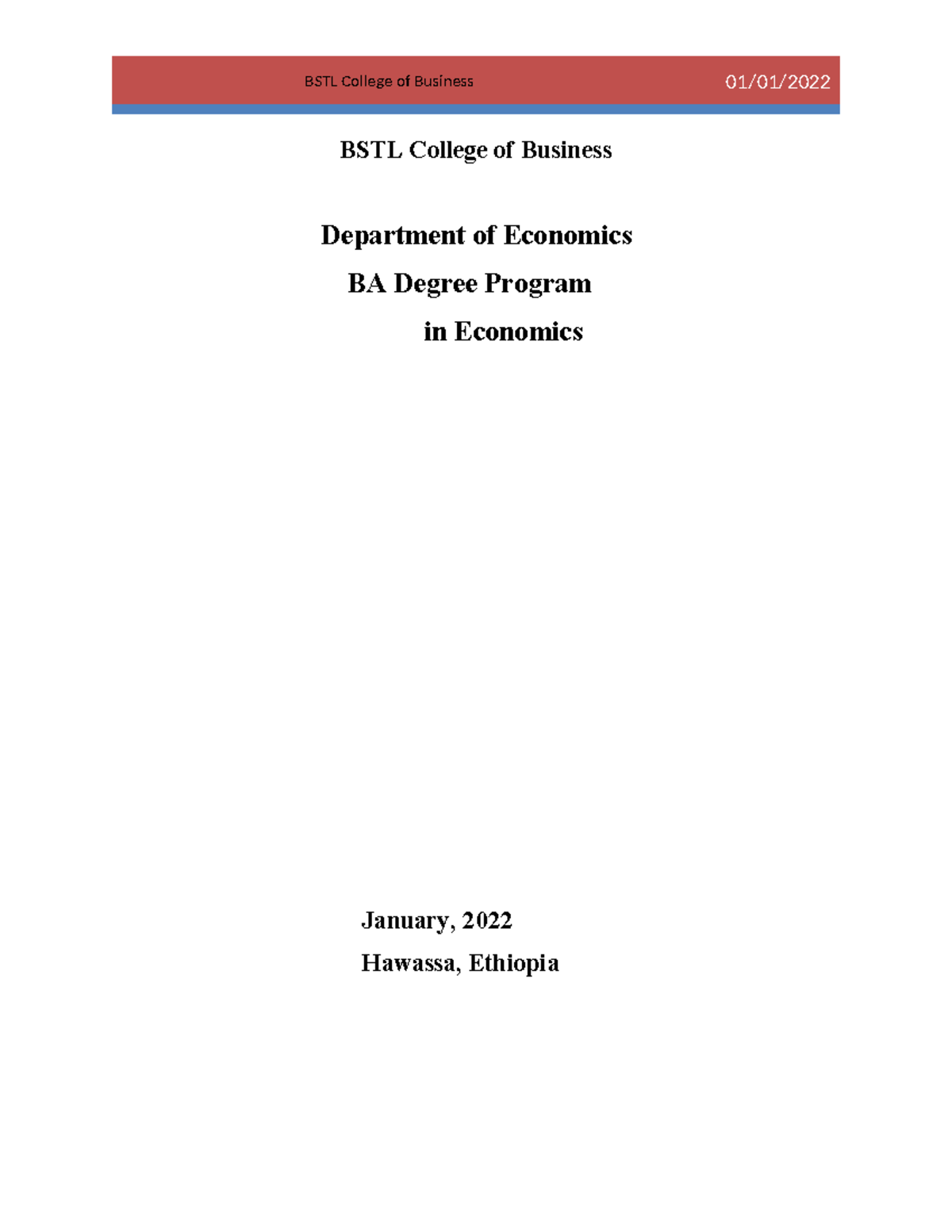 Economics - Accounting Curriculum - BSTL College of Business 0 1/01 ...
