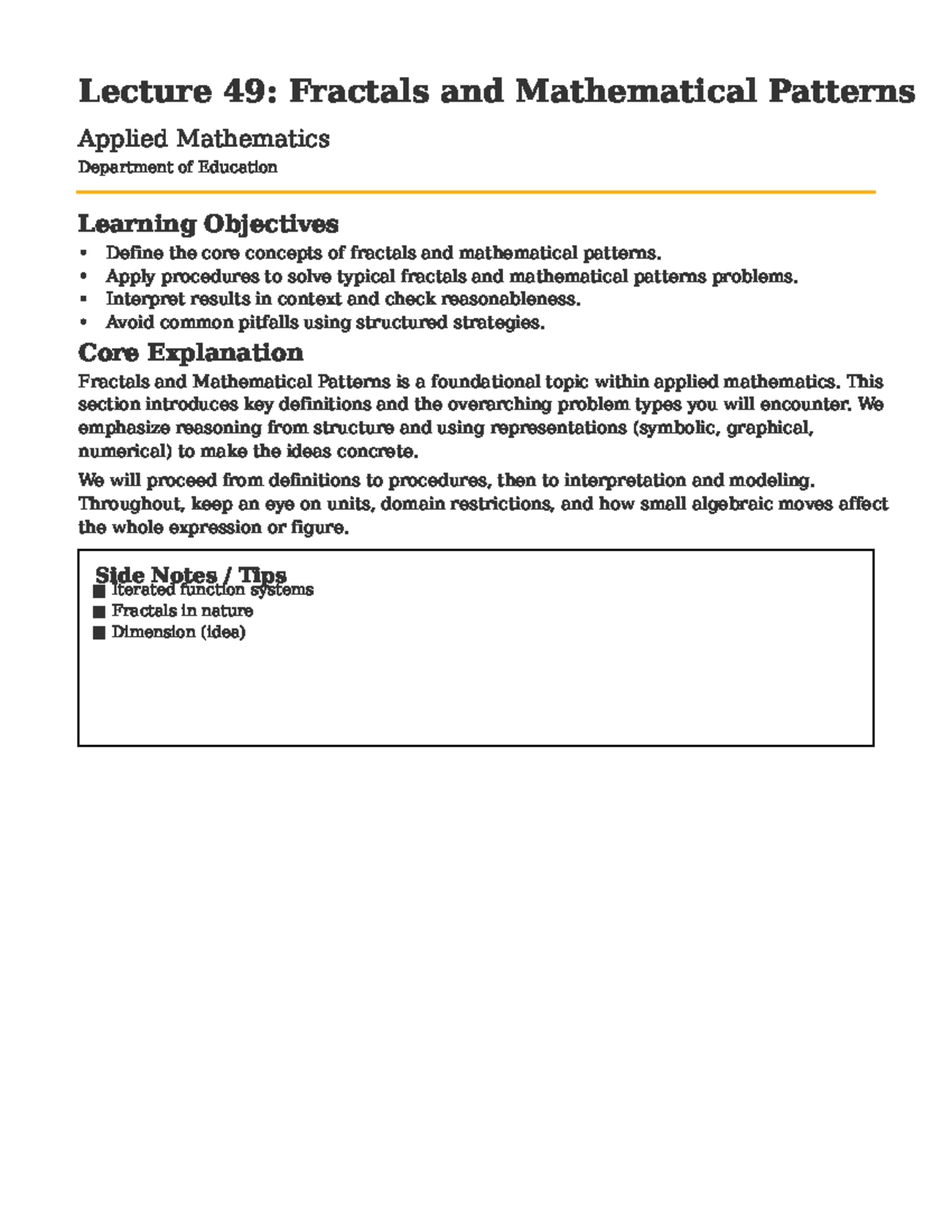 Lecture 49: Fractals & Math Patterns in Applied Mathematics - Studocu