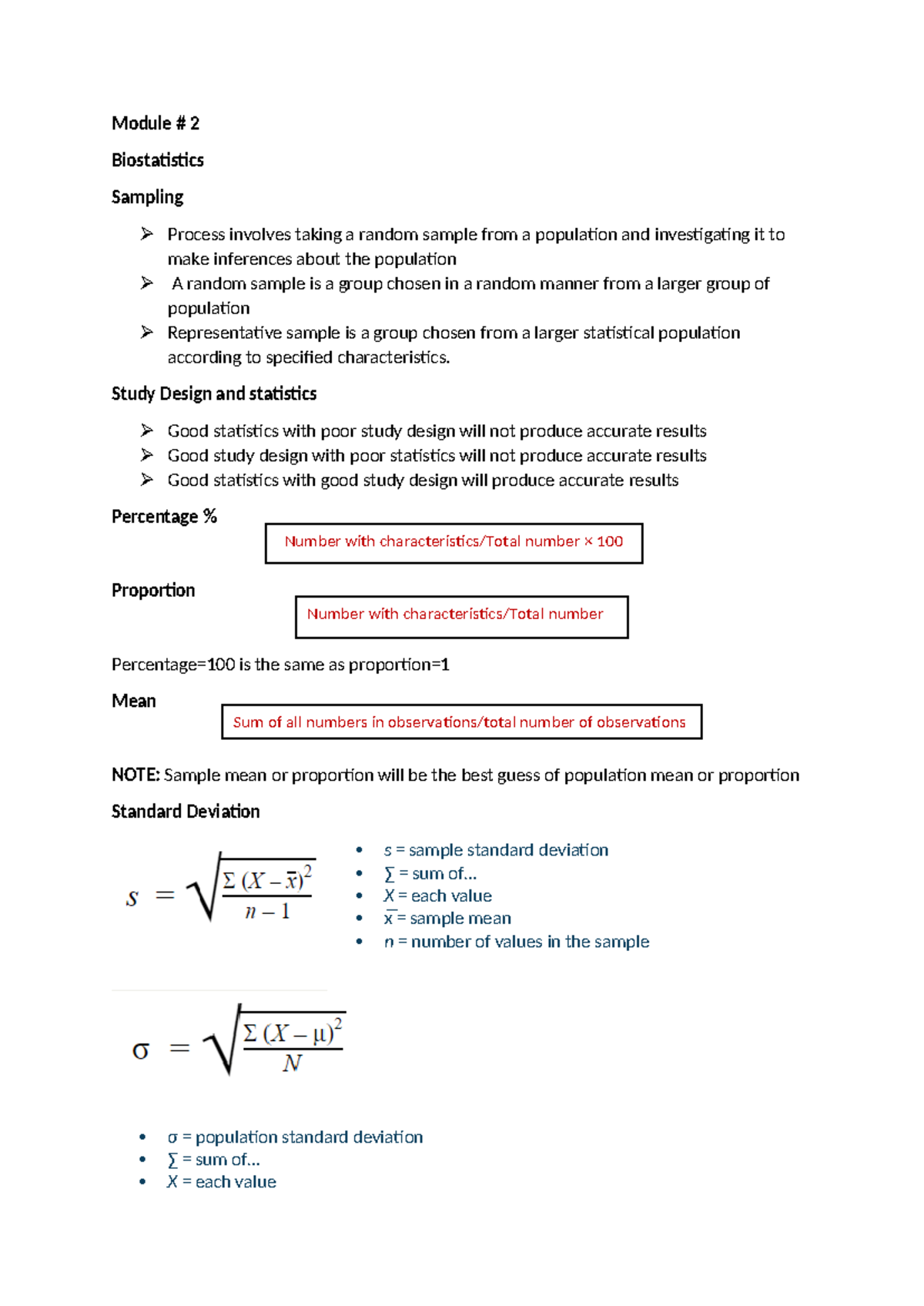 HUBS191 biostatistics Notes - Module # 2 Biostatistics Sampling Process ...
