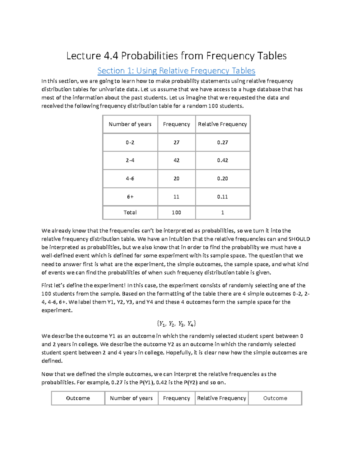 Lecture 4.4: Probabilities from Frequency Tables in Intro to Stats ...