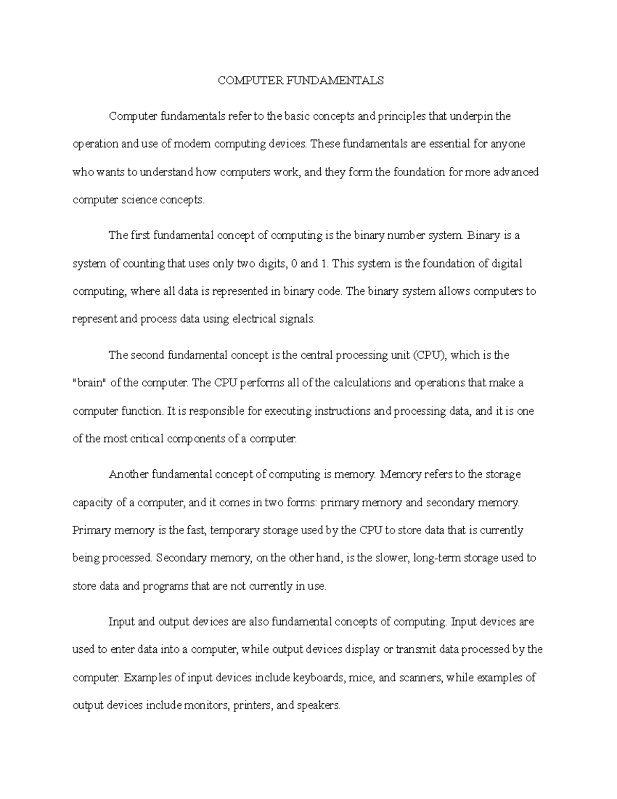 Computer Fundamentals essay - COMPUTER FUNDAMENTALS Computer ...