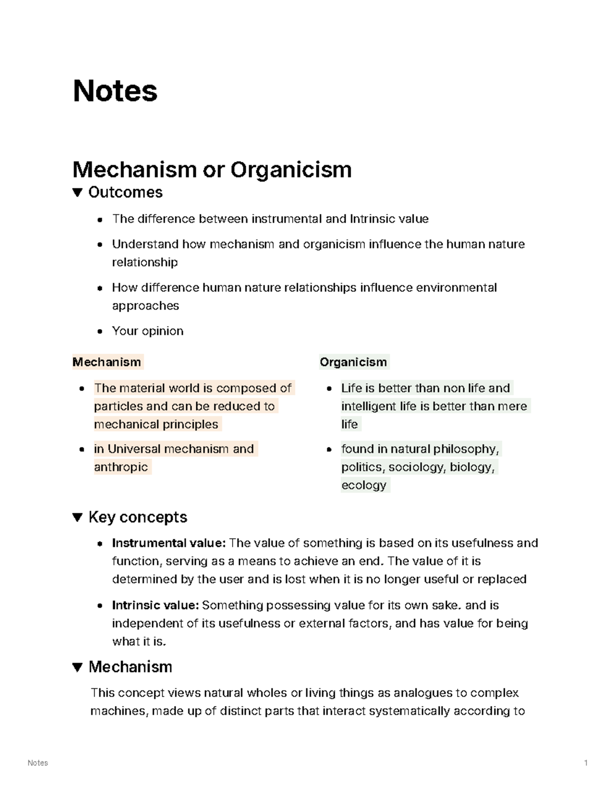 WVLS Unit 5 - Mechanism vs. Organicism: Understanding Value Systems ...