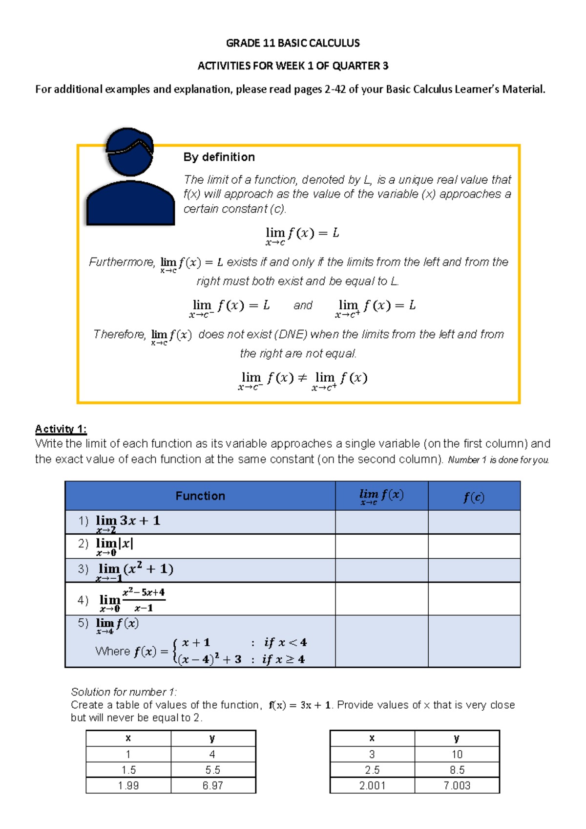 GRADE 11 BASIC CALCULUS WEEK 1 ACTIVITIES (Q3) - Studocu