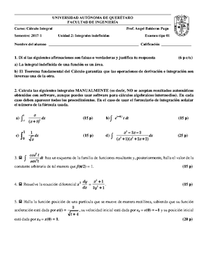 Práctica 8: Propiedades de la Integral Definida - Cálculo Integral - Studocu
