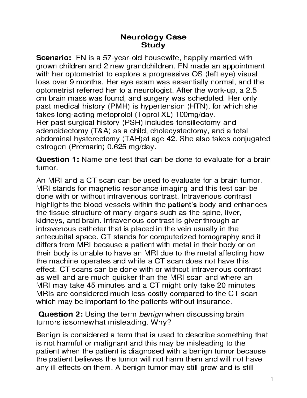 Neurology Case Study: Understanding Brain Tumors and Treatment Options ...