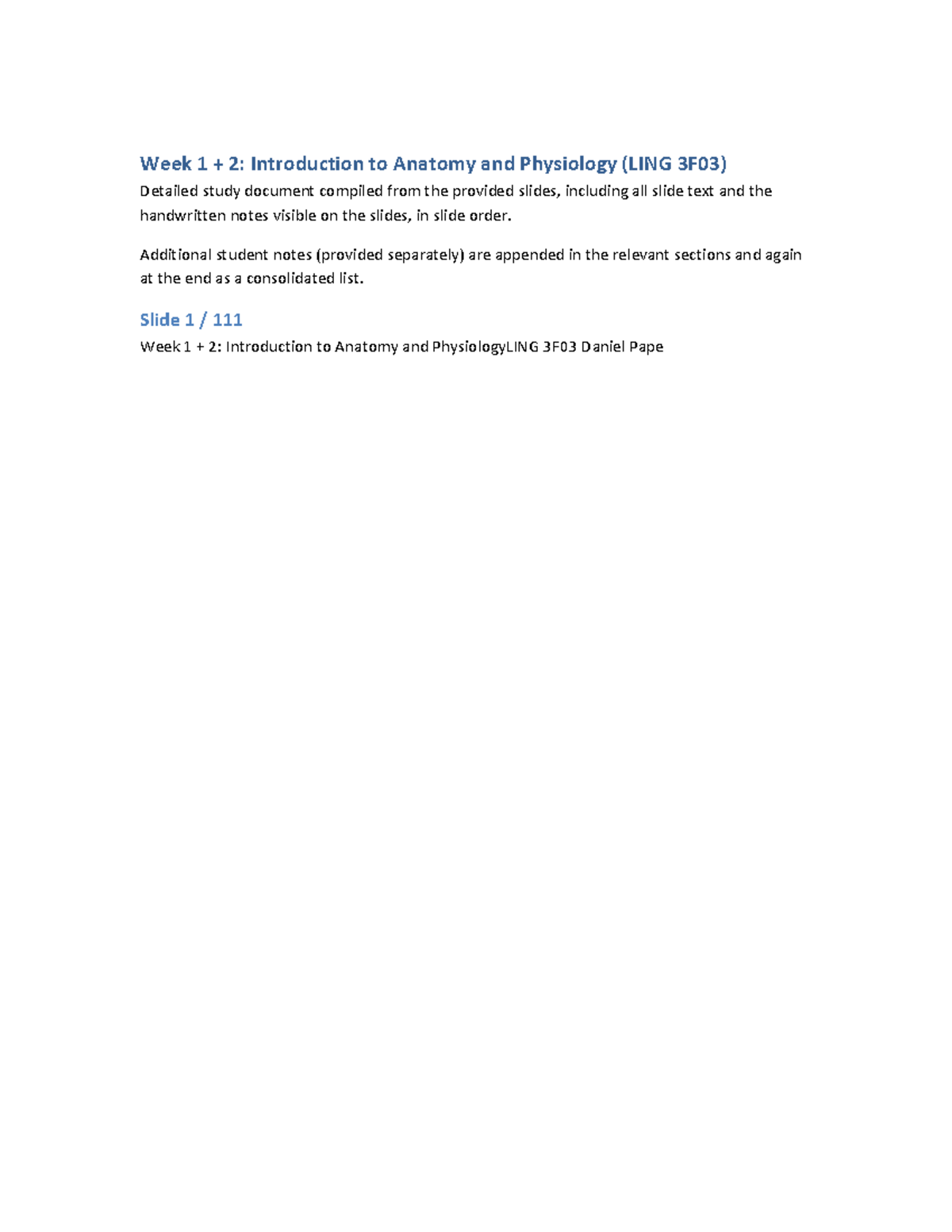Anatomy and Physiology Overview (LING 3F03) Final Exam Review - Studocu