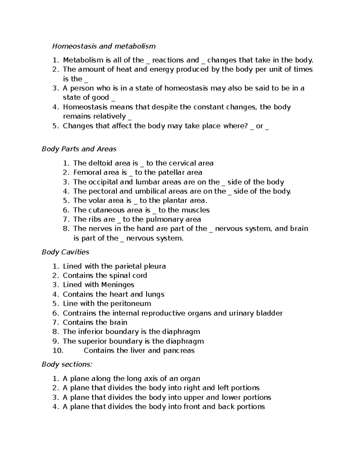 General Human Anatomy - Clinical Questions on Homeostasis & Metabolism ...