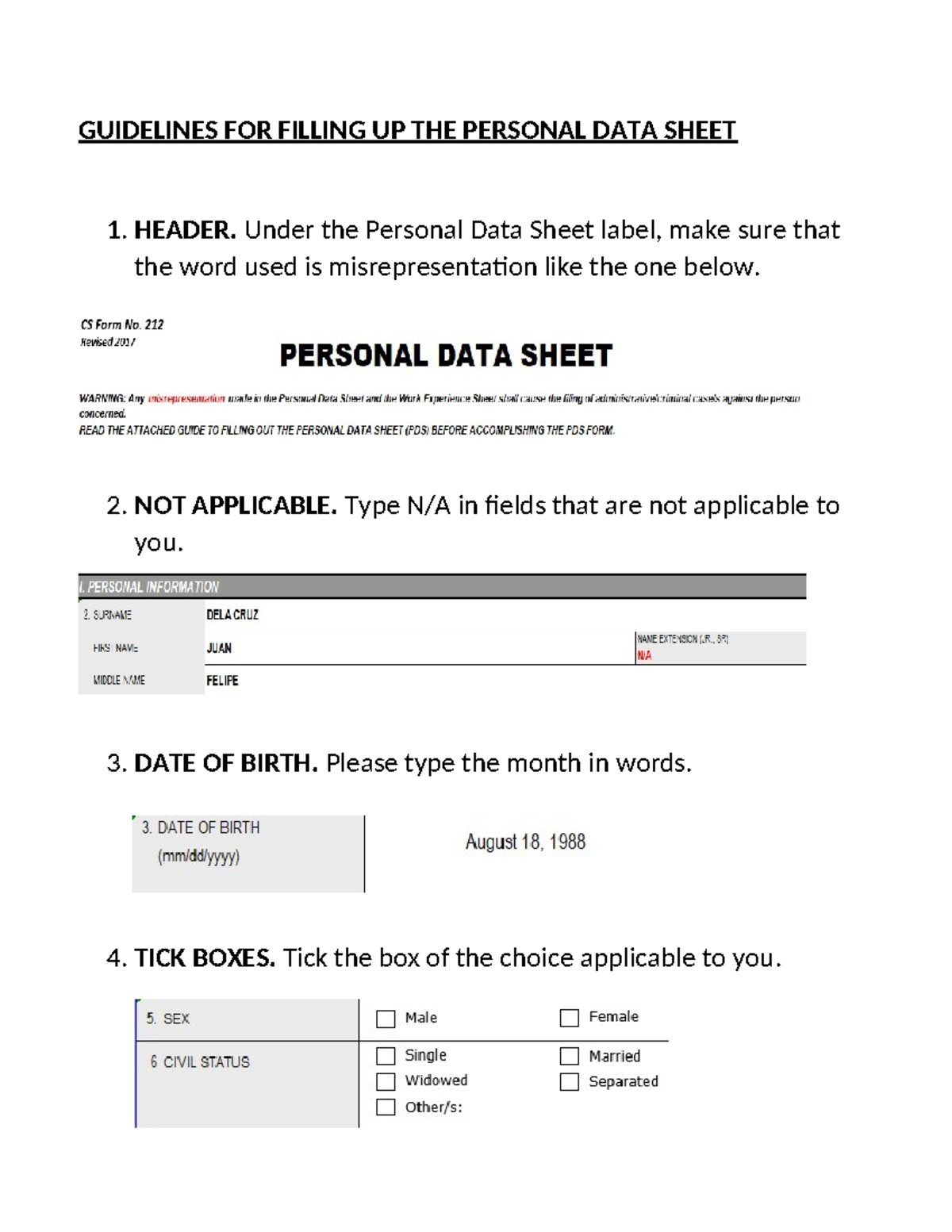 Guidelines for Completing the Personal Data Sheet (PDS) - Studocu